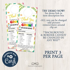 Printable/editable VIP Room Service Floral Flower Bloom Theme Door ...