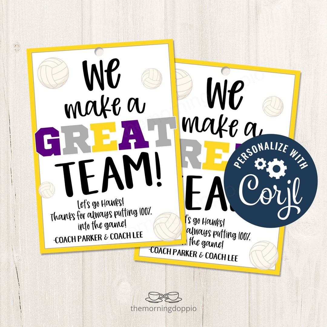 Printable/editable Volleyball Team Gift Tag, Volleyball Game Day Tag ...