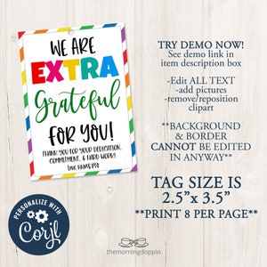 Printable/editable We Are Extra Grateful for You Gift Tag for Teachers ...