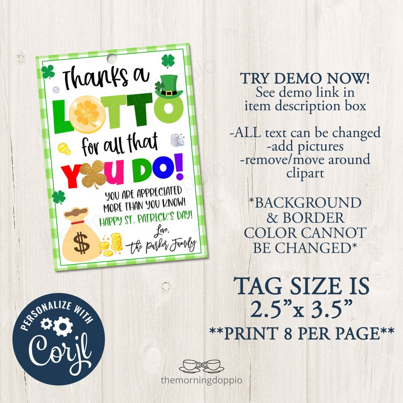 Printable/editable Thanks a Lotto for All You Do Lottery - Etsy