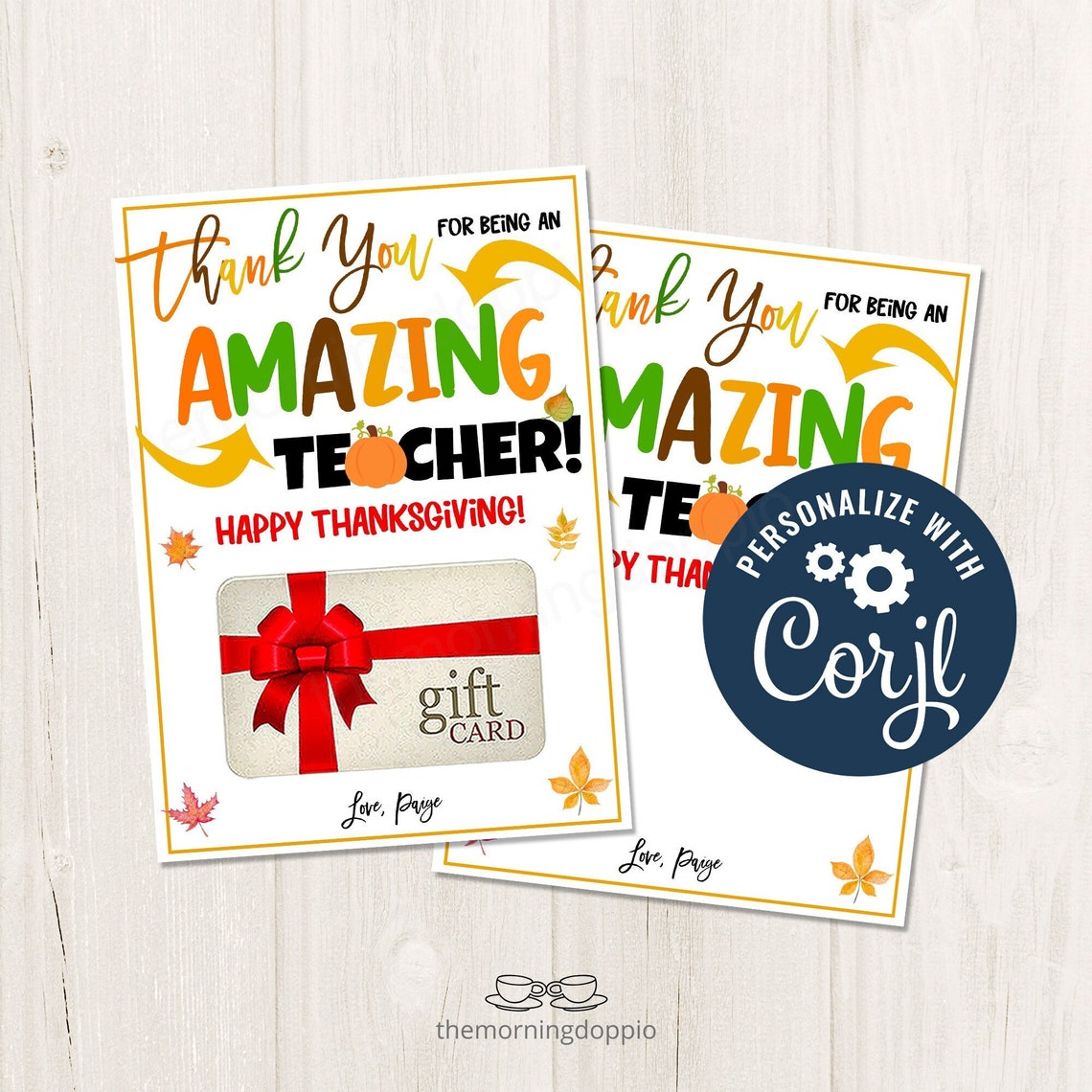 Printable/editable Happy Thanksgiving Gift Card Holder, Amazing Teacher ...