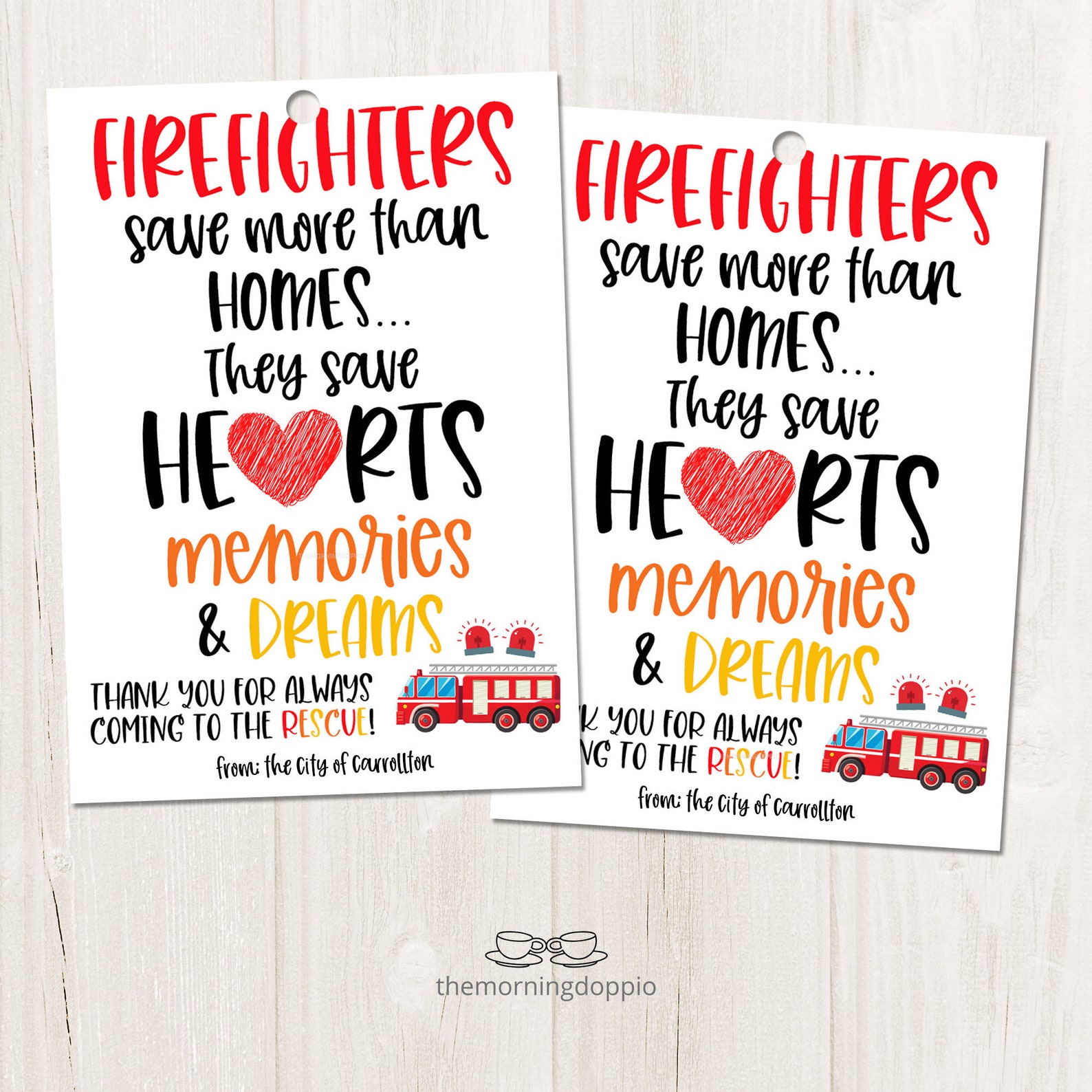 Printable/editable Firefighter Appreciation Gift Tag, First Responder ...
