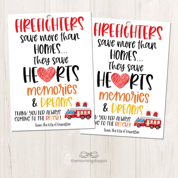 Printable/editable Firefighter Appreciation Gift Tag First | Etsy