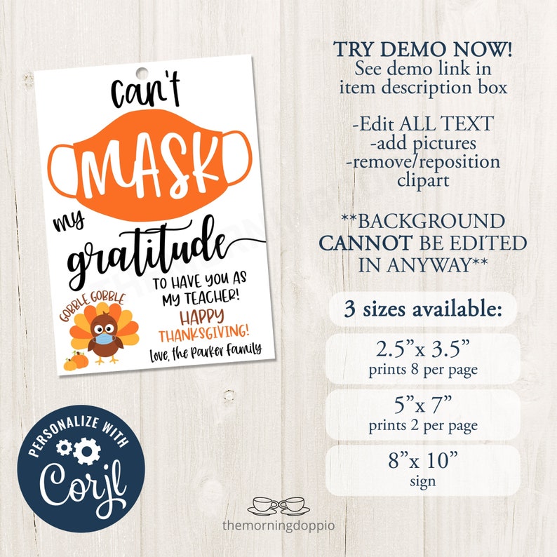 Printable/editable Happy Thanksgiving Gratitude Gift Tag for Teachers ...