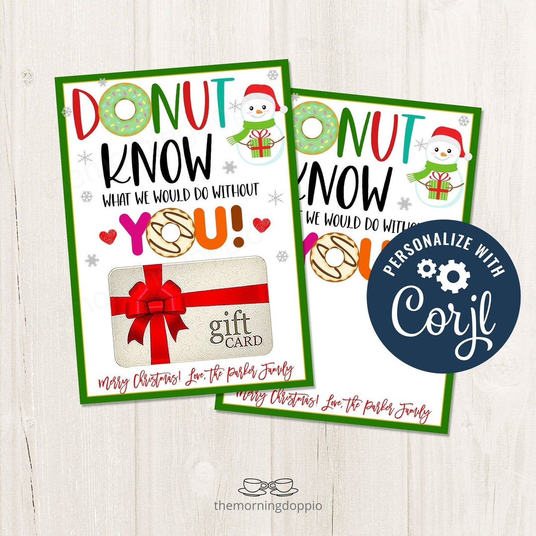 Printable/editable Donut and Coffee Christmas Holiday Winter Gift Card ...