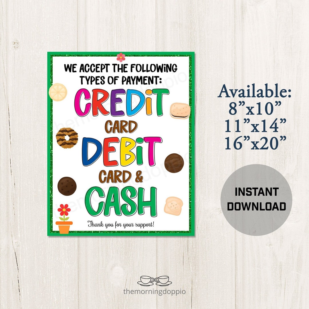 Printable Cookie Booth Payment Sale Sign, Instant Download We Accept ...