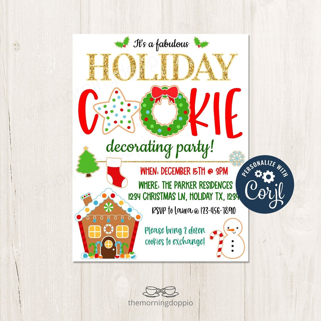 Christmas Holiday Cookie Decorating Party Flyer Template Printable ...