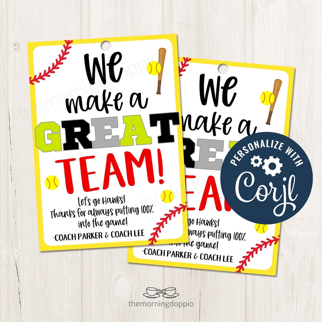 Printable/editable Softball Team Gift Tag, Softball Game Day Tag, We ...