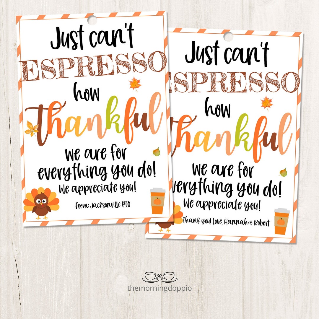 Printable/editable Thankful for You Coffee Gift Tag, Starbucks ...