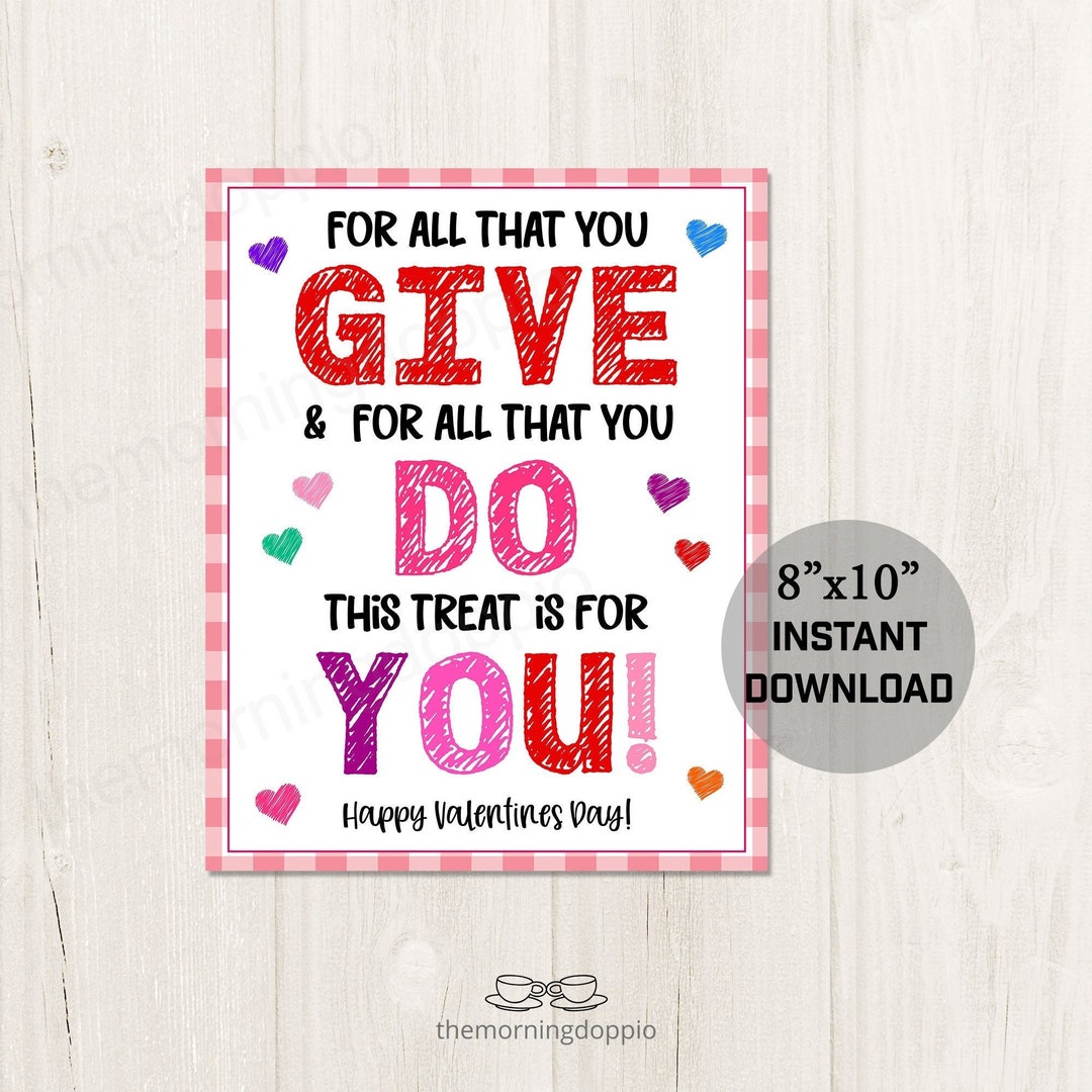 Printable Valentines Day Treat Snack Bar Appreciation Thank You Sign ...