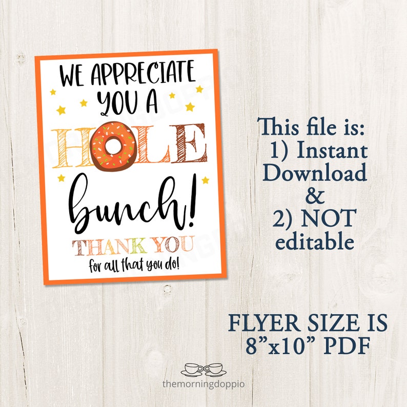 Printable We Appreciate You a HOLE Bunch Thank You Sign PTO | Etsy