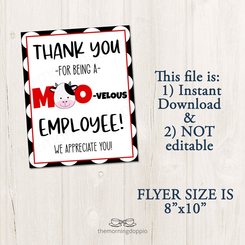 Printable Thank You for Being a Moo-velous Employee Chicken - Etsy