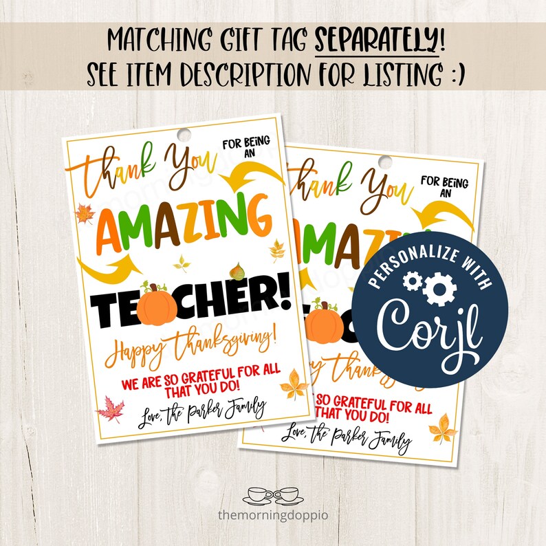 Printable/editable Happy Thanksgiving Gift Card Holder, Amazing Teacher ...