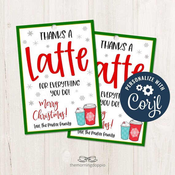 Printable/editable Thanks a Latte for All You Do Christmas - Etsy