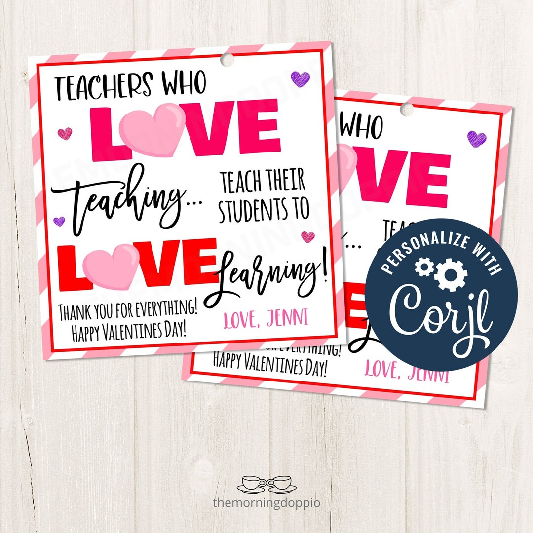 Printable/editable Teacher Appreciation Valentines Gift Tag, Thank You ...