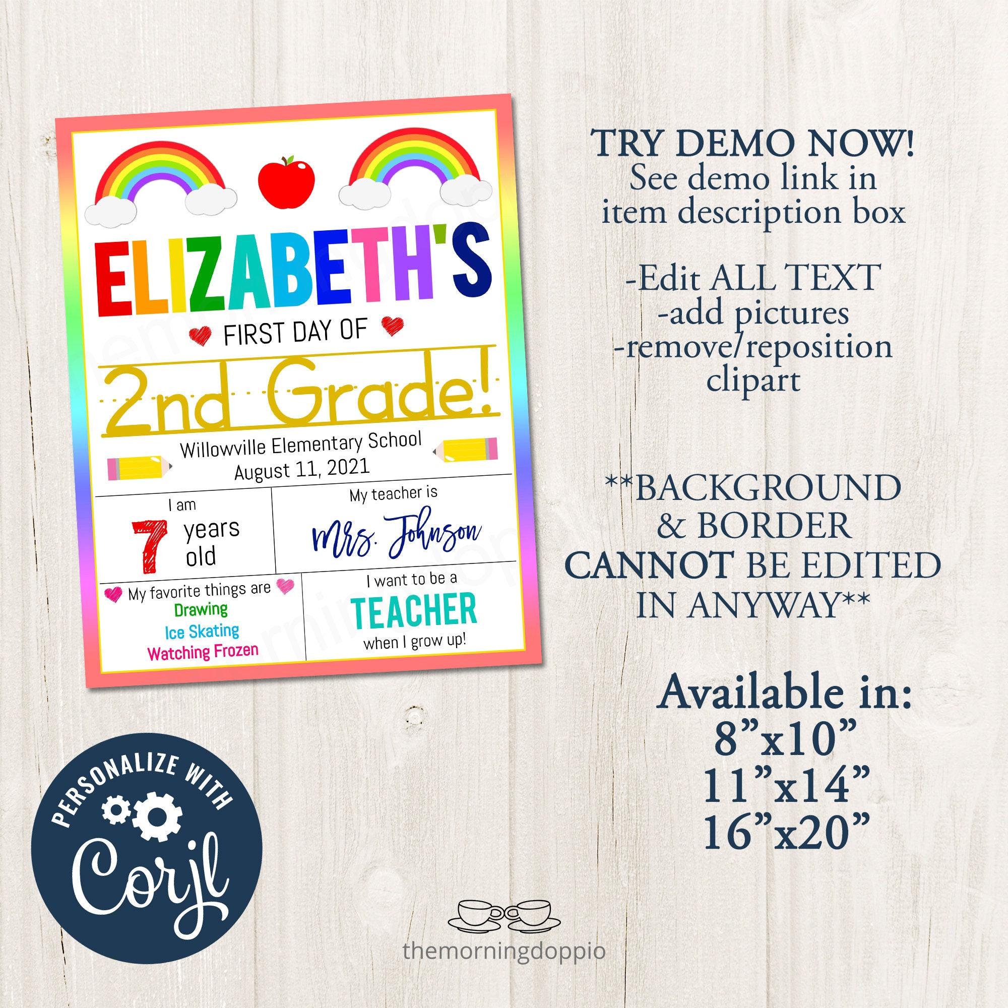 Printable/editable First Day of School Sign, First Day of Kindergarten ...