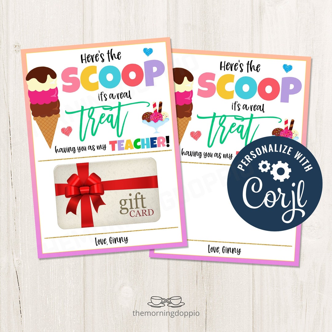 Printable/editable Ice Cream Thank You Gift Card Holder for Teacher PTO ...