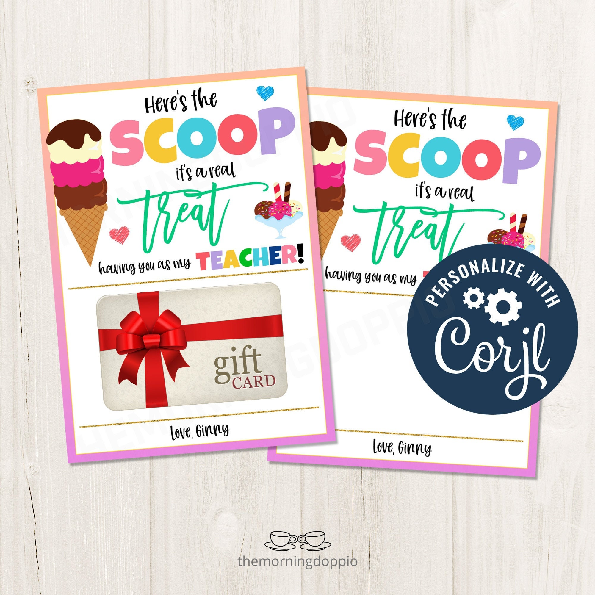 Printable/editable Ice Cream Thank You Gift Card Holder for - Etsy