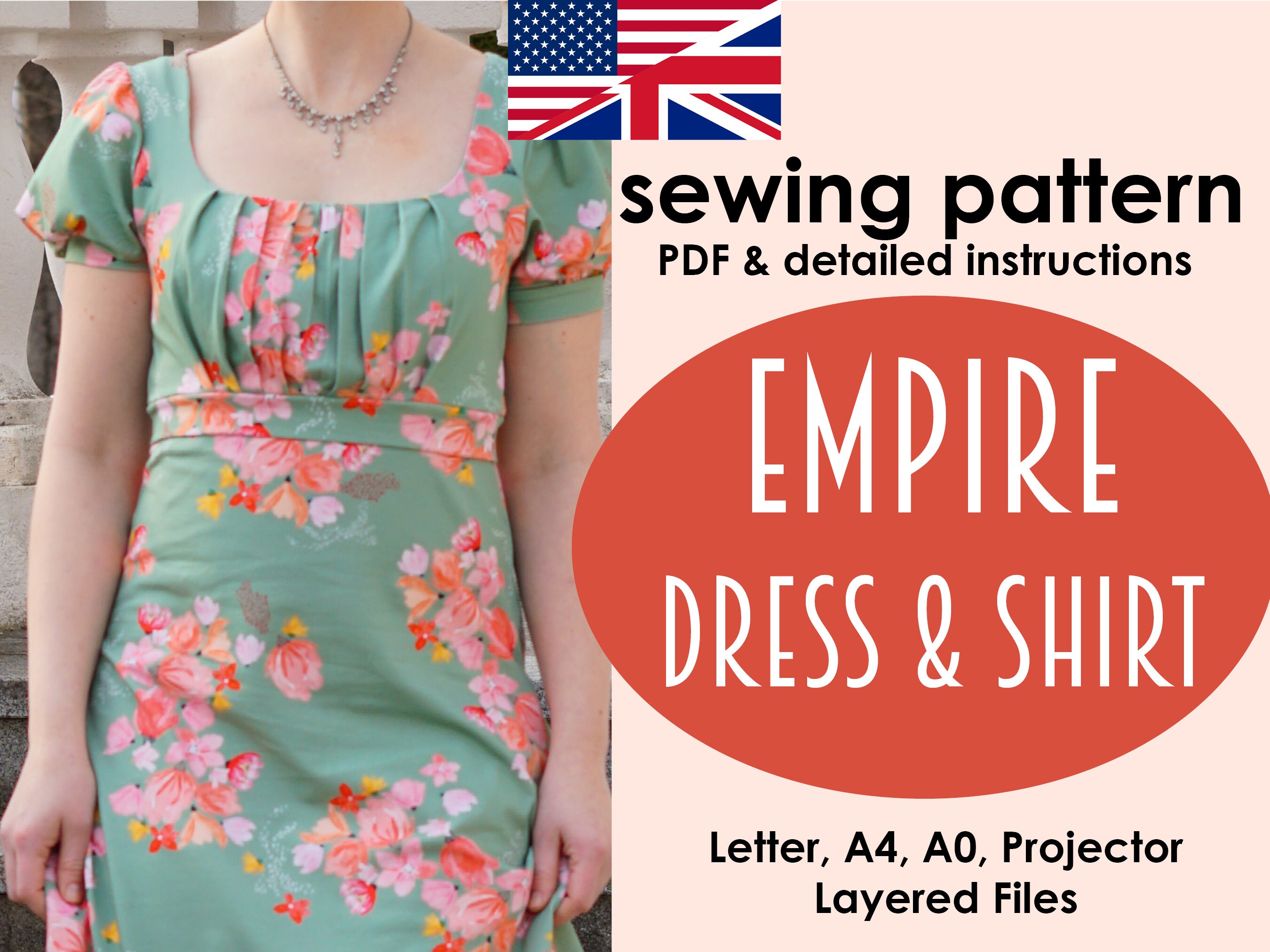 PDF Sewing Pattern Empire Regency Dress Shirt EU Sizes 32-60 Tutorial ...