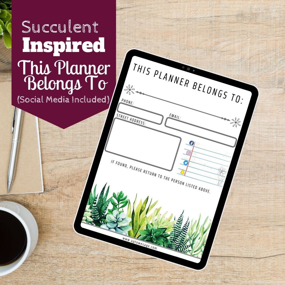 This Planner Belongs to •succulent-inspired• PDF Printable • Digital ...