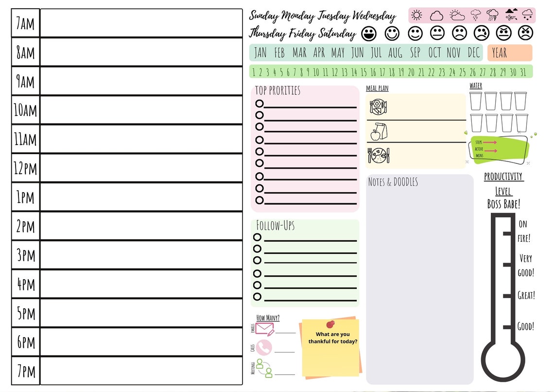 Undated Digital Daily Planner Productivity Planner Hourly - Etsy