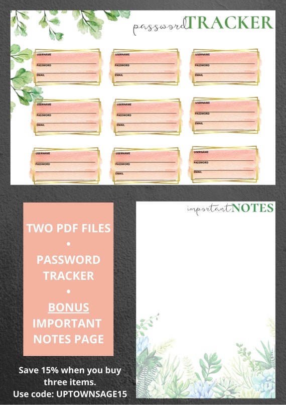 Password Tracker PDF Printable Goodnotes Compatible | Etsy