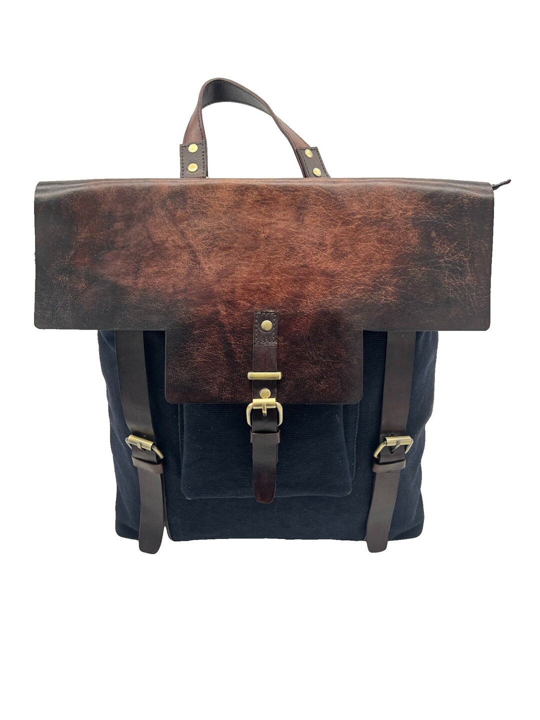 Canvas Backpack With Leather Flap, Canvas Backpack, Genuine Leather ...