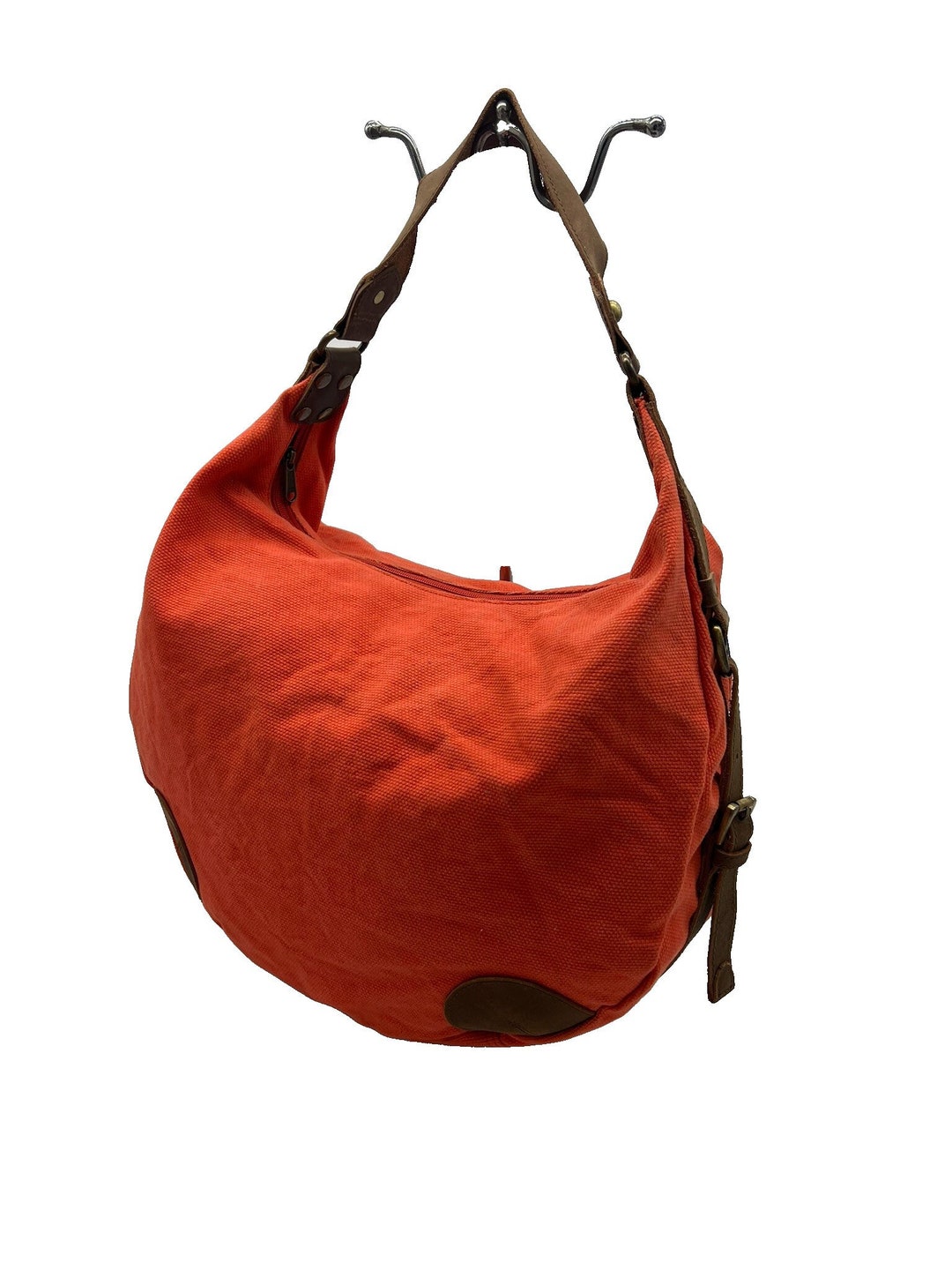 Orange Canvas Hobo Bag With Leather Straps and Trim, Canvas Hobo Bag ...