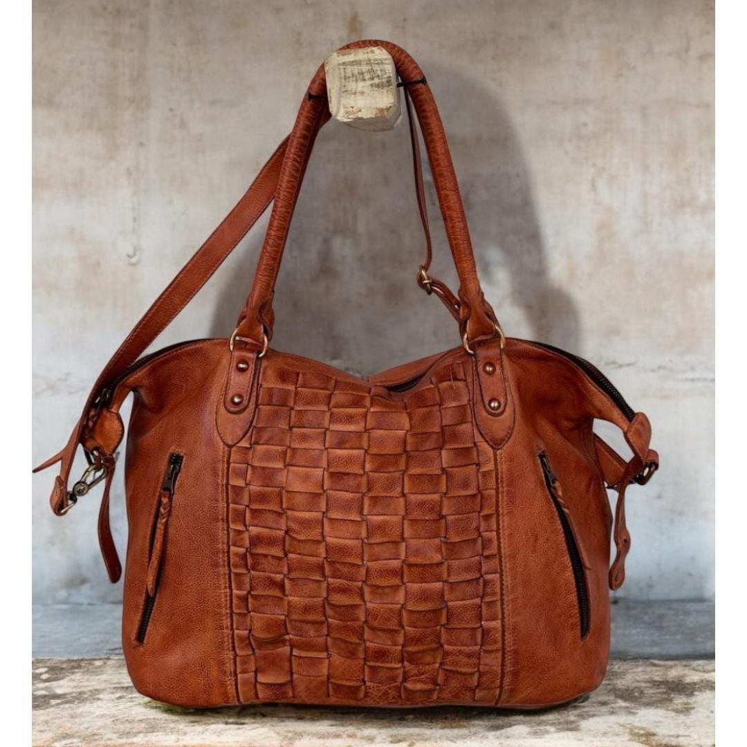 Handcrafted Leather Shoulder Bag: Vintage Washed Leather Handbag - Etsy