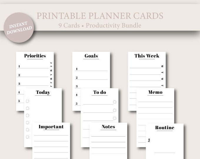 Minimal Planner Cards Planner Task Cards Printable Memo - Etsy