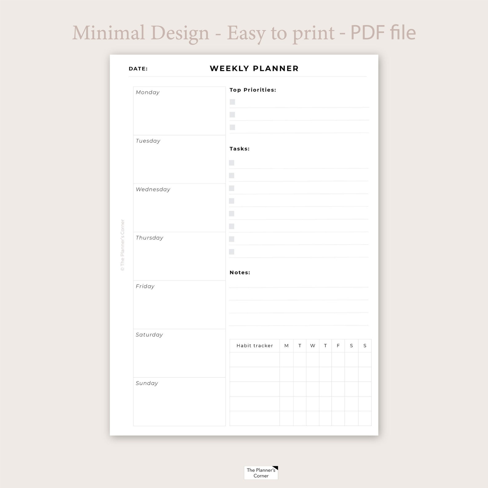 Weekly Planner, Week on 1 Page, A5 Weekly Planner, Printable Insert ...