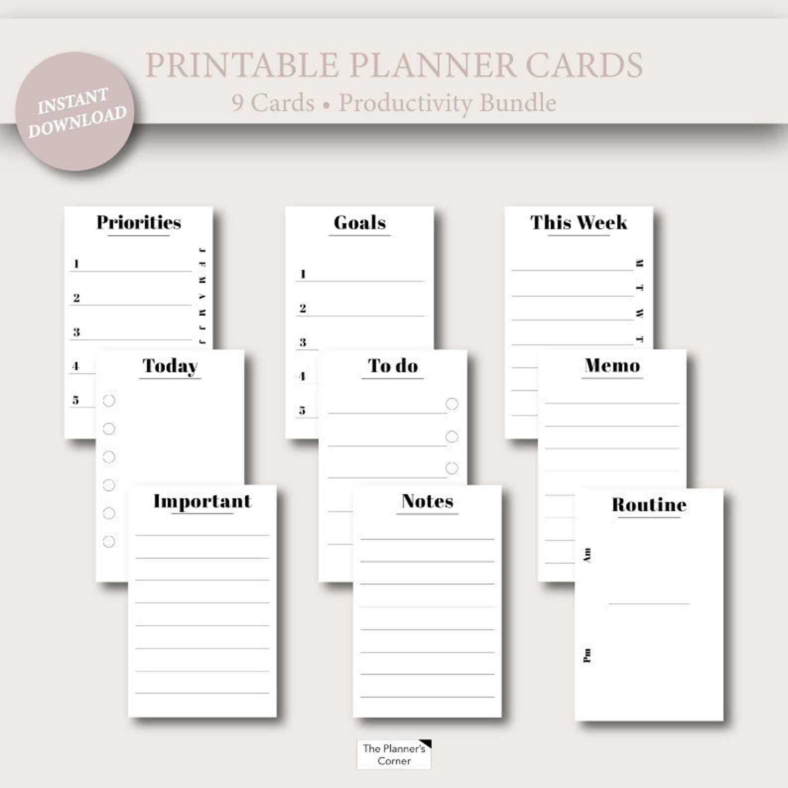 Minimal Planner Cards, Planner Task Cards, Printable Memo Cards ...
