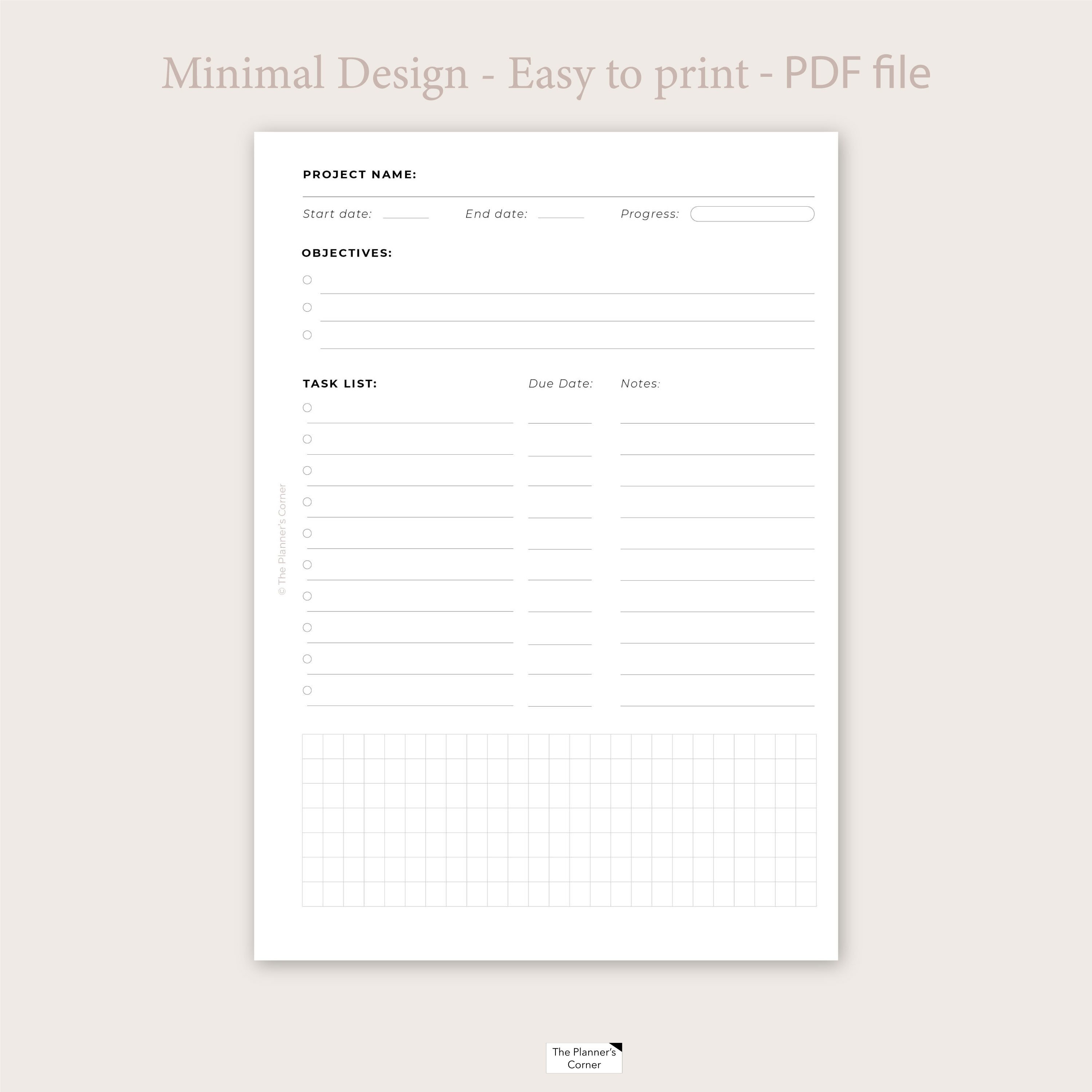 Project Planner, A5 Project Planner, Printable Planner, Project Tracker ...