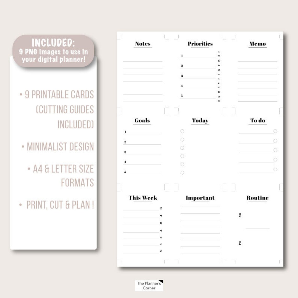 Minimal Planner Cards, Planner Task Cards, Printable Memo Cards ...