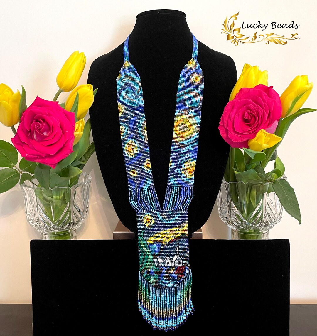 Starry Night Van Gogh Inspired Handmade Beaded Necklace, Gerdan, Loom ...