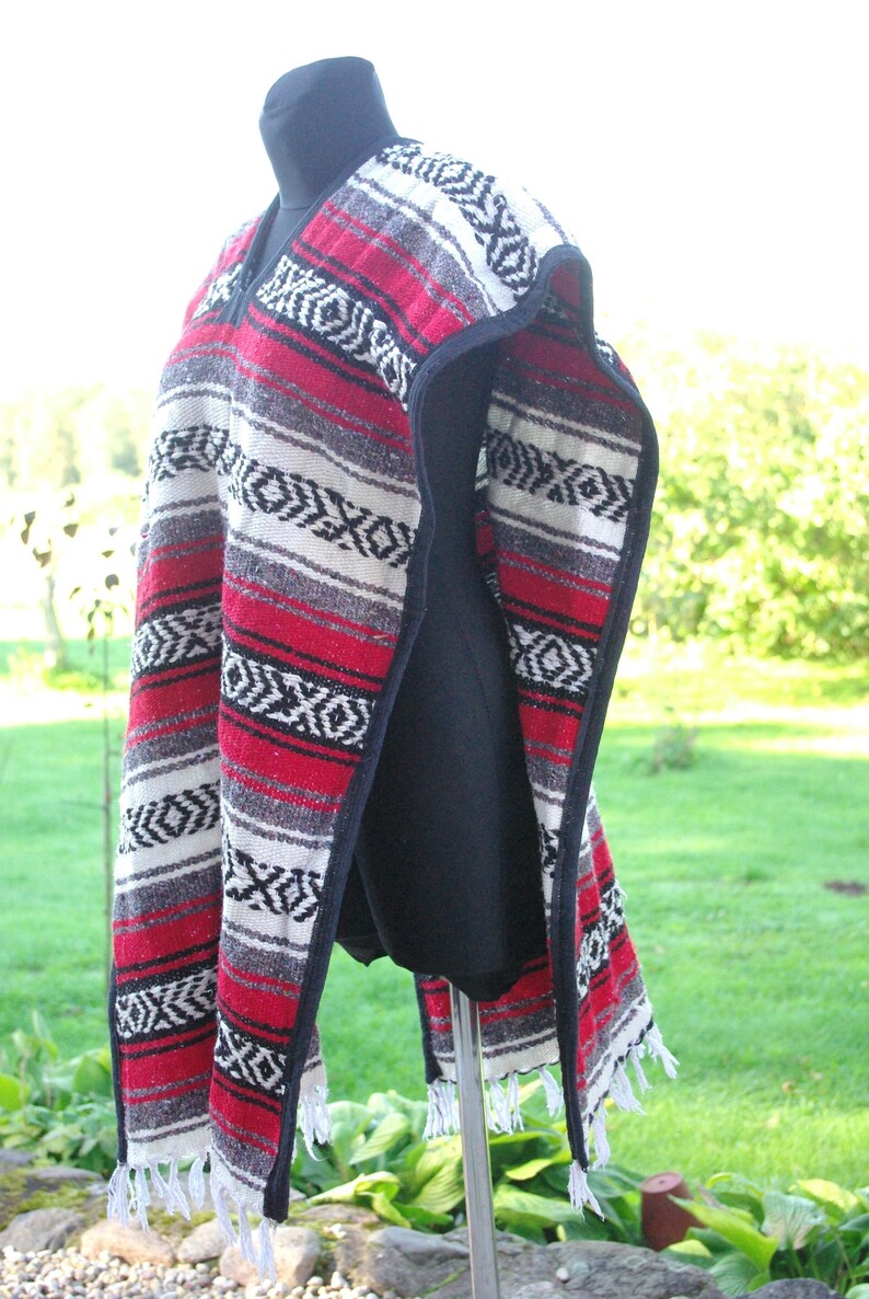 M Size/vintage Cotton Red Poncho,mexican Poncho,mexican Blanket Poncho ...
