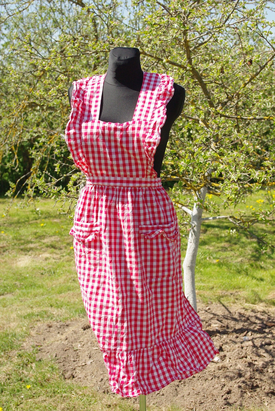 S/M/ Cotton Apron Vintage Plaid Apron Cotton Apron DRESS Ruffled ...