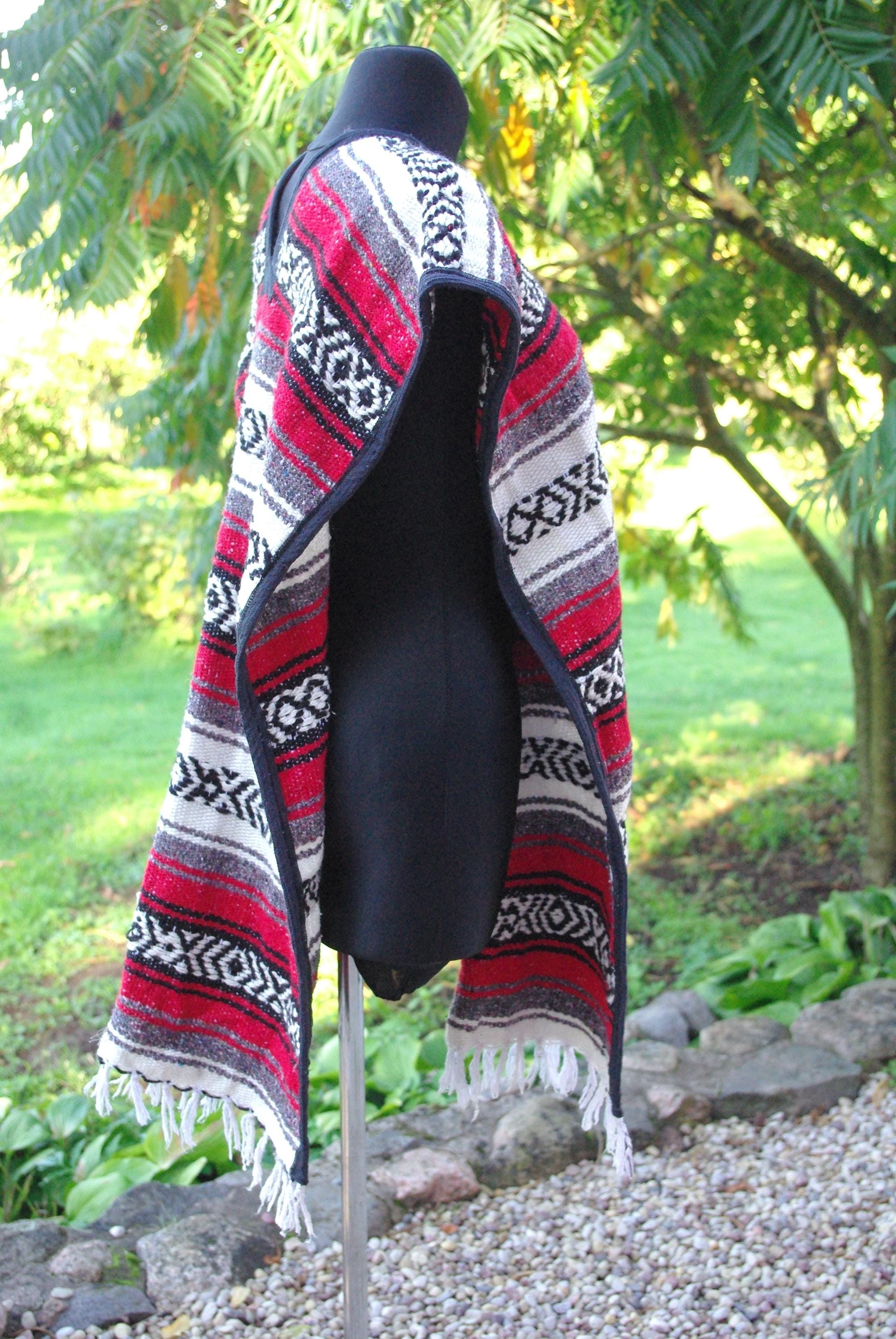 M Size/vintage Cotton Red Poncho,mexican Poncho,mexican Blanket Poncho ...