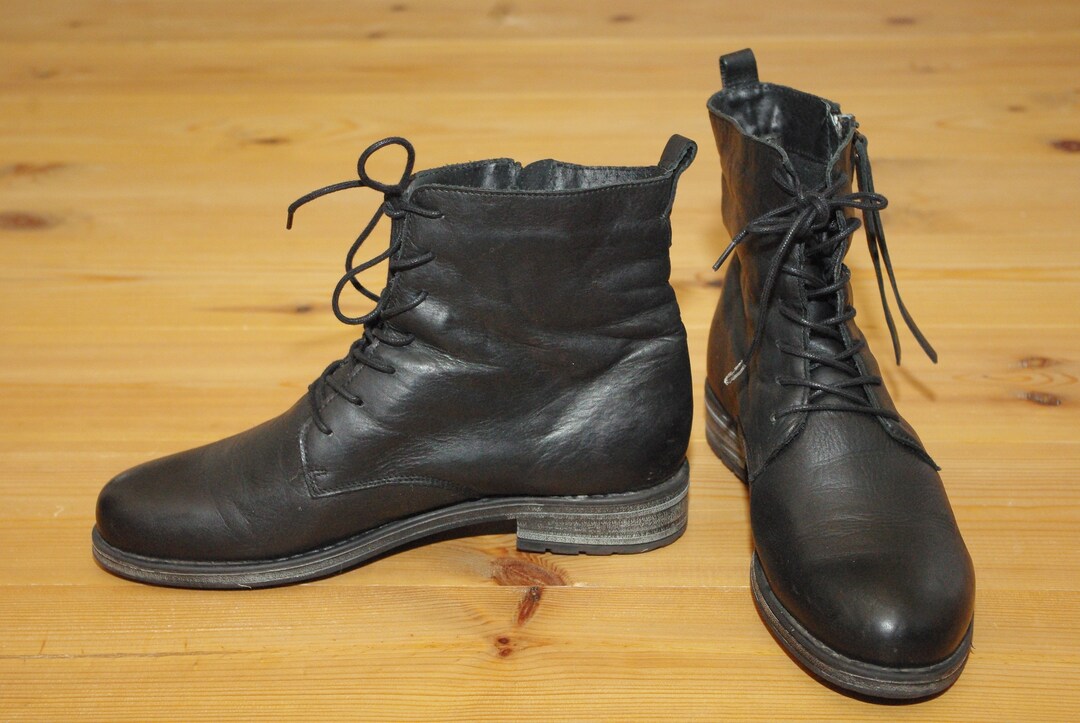 40 Size/black Leather Boots Lace up Boots Leather Boots Lace - Etsy