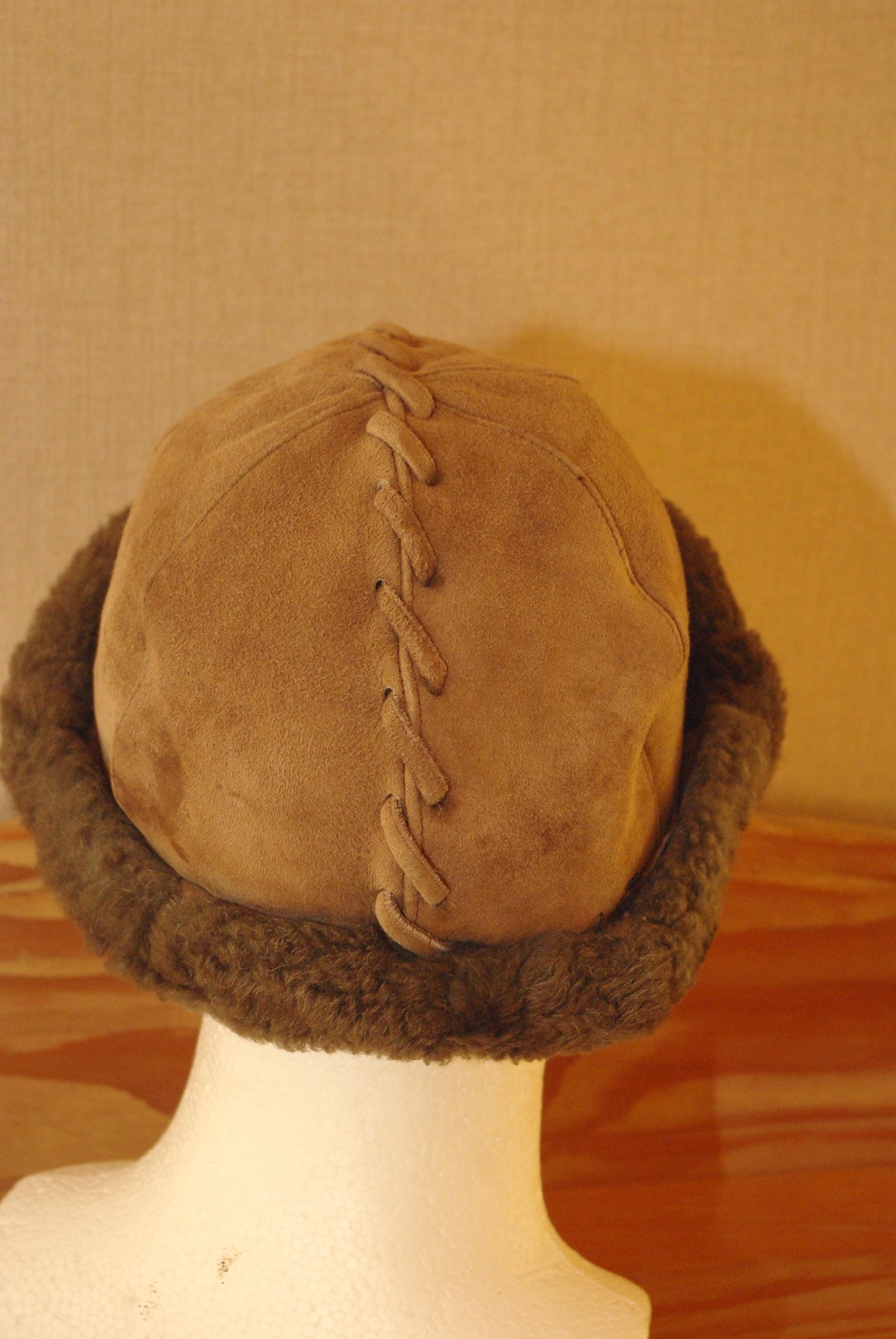 Vintage Sheepskin Hat Shearling Warm Handmade Sheepskin Shearling Real ...