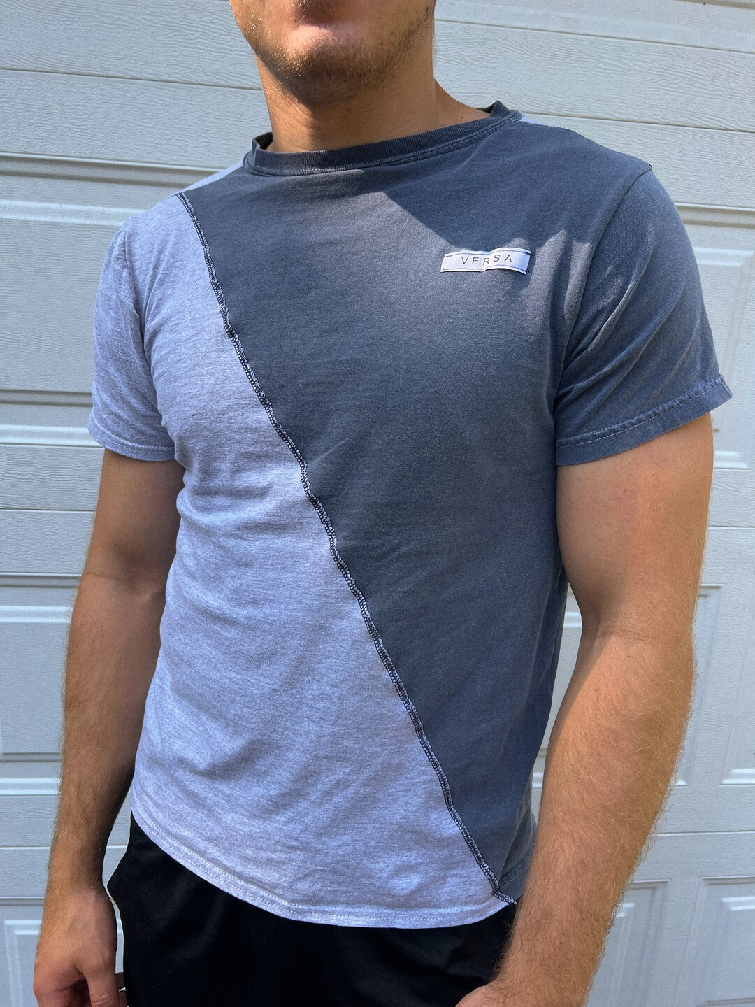 Split Half and Half Exposed Seam Unisex Men's Fit T-shirt in Various ...