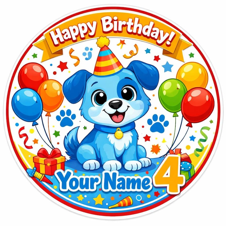 Blue Puppy Birthday Cake Topper – Personalized Dog Theme Edible Image ...