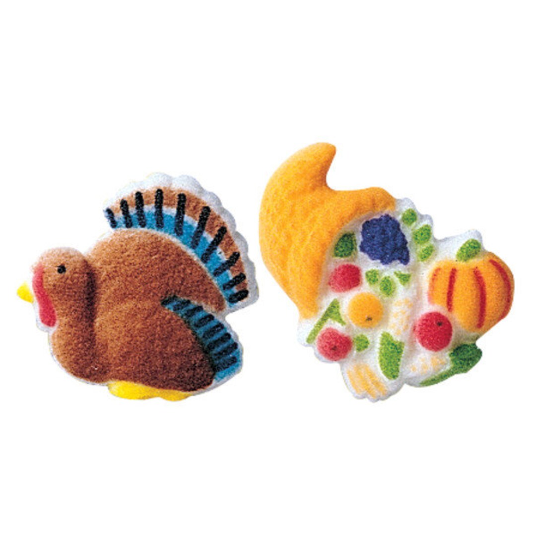 Edible Turkey and Cornucopia Assortment Thanksgiving Sugar Decorations ...