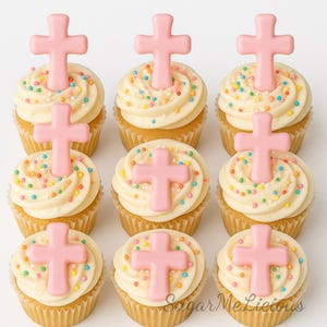Pink Cross Sugar Decorations – Edible Cake & Cupcake Toppers for ...
