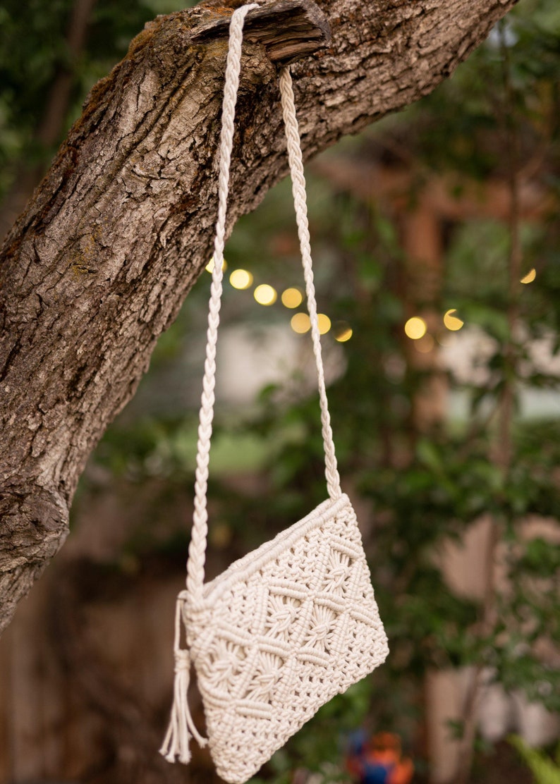 Stella White Cotton Macrame Purse - Macrame Bag - Hand Knotted Bag ...
