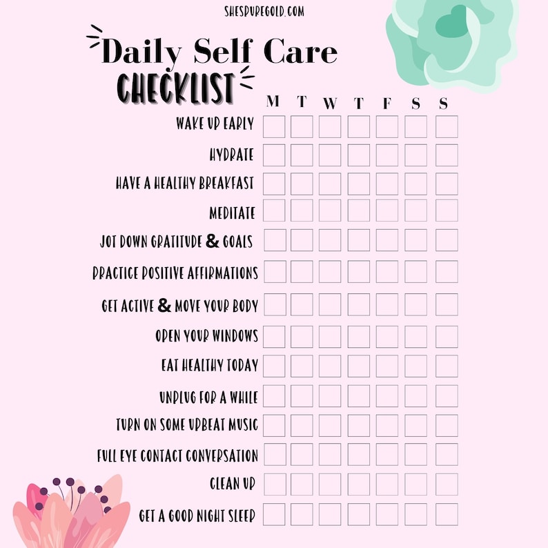 Daily Self Care Checklist Printable Girl Boss Checklist Self Etsy