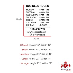 Store Hours Decal | Shop Hours Sticker, Hours of Operations, Custom ...