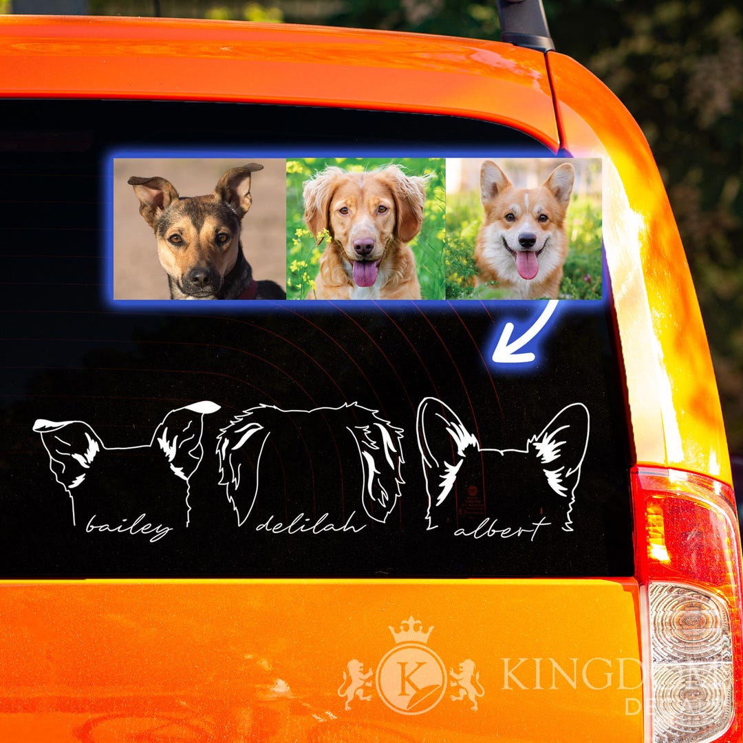 Dog Ear Car Decal | Dog Ear Outline Sticker, Custom Dog Name Decal, Dog ...