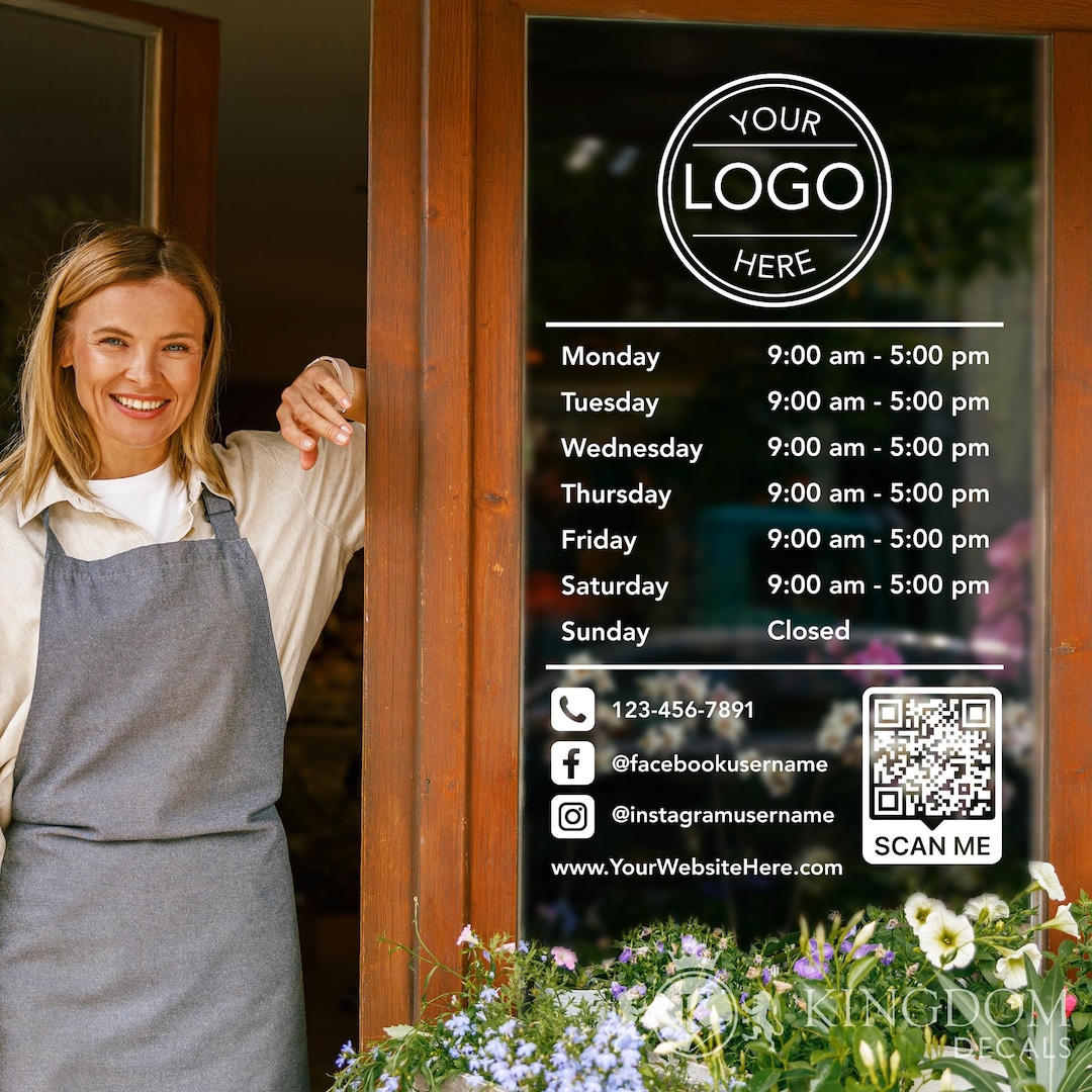 Store Hours Decal | Hours of Operation, Custom Business Hours Decal ...