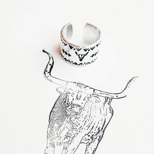 Bull Skull Ring Country & Western Style | Etsy
